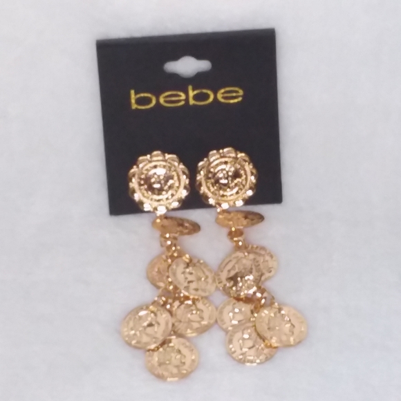 bebe | Jewelry | Dangle Gold Tone Pierce Earrings Coin Style Bebe ...